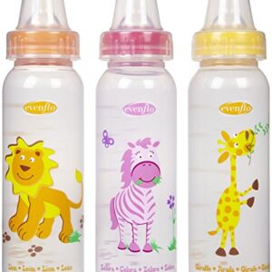 Evenflo Zoo Friends 3 Count Standard Nipple Bottle, 8 Ounce (Colors May Vary)