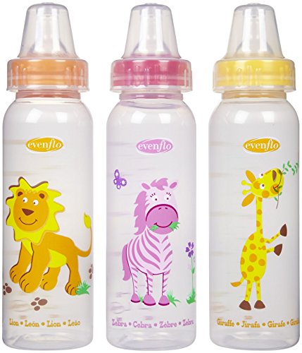 Evenflo Zoo Friends 3 Count Standard Nipple Bottle, 8 Ounce (Colors May Vary)