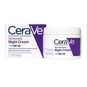 cerave skin renewing night cream | niacinamide, peptide complex, and hyaluronic acid moisturizer for face | 1.7 ounce, packaging may vary