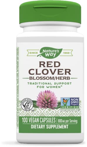 Nature's Way Red Clover Blossom Herb, Traditional Women's Health Support*, 800 mg per serving, 100 Vegan Capsules