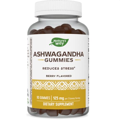 Nature’s Way Ashwagandha Gummies, Reduces Stress*, Adaptogenic Herb*, 125 mg Per Serving, Berry Flavored, 90 Gummies