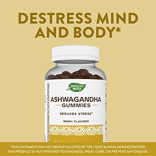 Nature’s Way Ashwagandha Gummies, Reduces Stress*, Adaptogenic Herb*, 125 mg Per Serving, Berry Flavored, 90 Gummies