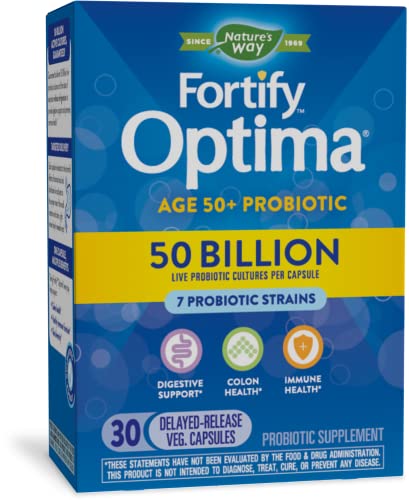 Nature's Way Fortify Optima Daily Probiotic for Men and Women 50+, 50 Billion Live Cultures per serving, Supports Digestive, Immune, and Colon Health*, 30 Vegan Capsules