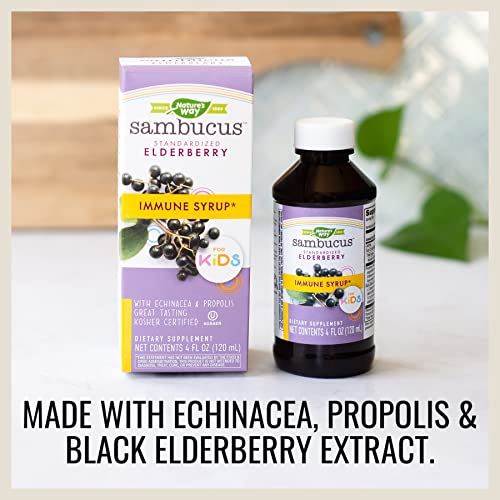 Nature's Way Sambucus Elderberry Immune Syrup for Kids with Echinacea & Propolis, Immune Support*, Berry Flavored, 4 Fl. Oz.