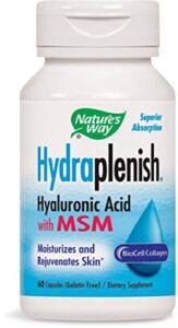 nature’s way, hydraplenish, hyaluronic acid with msm, 60 capsules. pack of 3 bottles.