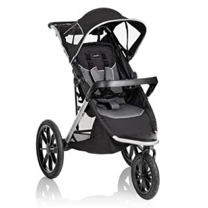 evenflo victory plus jogger stroller, compact, lightweight, self-standing, ample storage, large tires, swivel wheel, full coverage canopy, multi-reclining seat, compatible with litemax infant car seat