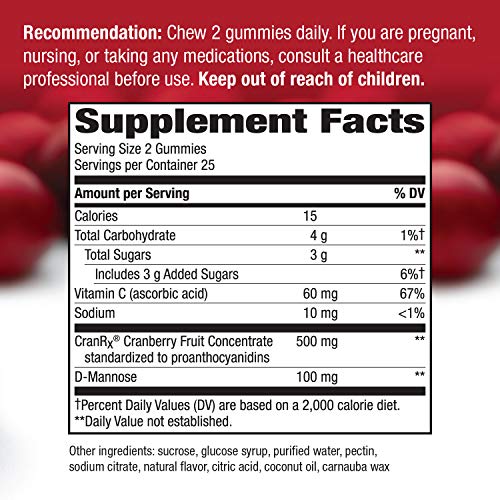 Nature's Way CranRx Gummies Urinary Health* BioActive Cranberry +, D-Mannose +, Vitamin C, 50 Gummies