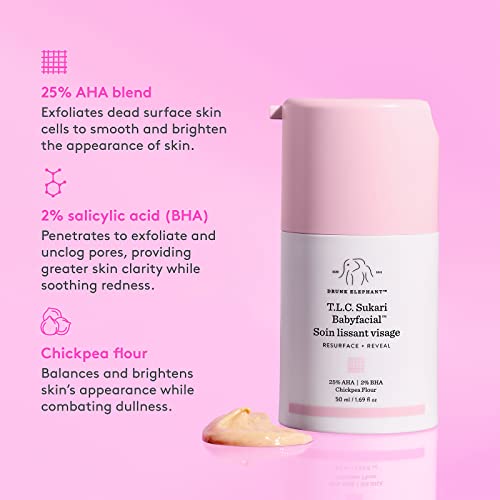 Drunk Elephant T.L.C. Sukari Babyfacial. AHA/BHA Face Mask for Great Skin Clarity, Texture and Tone for a Youthful Radiance (1.69 Fl Oz)