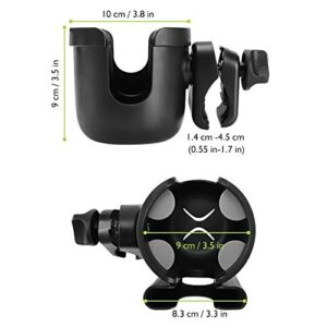 Accmor Stroller Cup Holder with Phone Holder, Bike Cup Holder, Cup Holder for Uppababy, Nuna Stroller, 2-in-1 Universal Cup Phone Holder for Stroller, Bike, Wheelchair, Walker, Scooter, Black