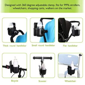 Accmor Stroller Cup Holder with Phone Holder, Bike Cup Holder, Cup Holder for Uppababy, Nuna Stroller, 2-in-1 Universal Cup Phone Holder for Stroller, Bike, Wheelchair, Walker, Scooter, Black