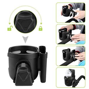 Accmor Stroller Cup Holder with Phone Holder, Bike Cup Holder, Cup Holder for Uppababy, Nuna Stroller, 2-in-1 Universal Cup Phone Holder for Stroller, Bike, Wheelchair, Walker, Scooter, Black