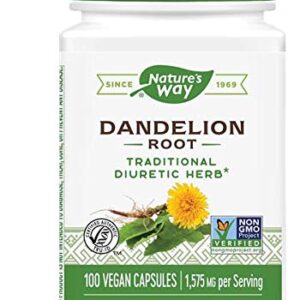 Nature's Way Dandelion Root, 1,575 mg, Non-GMO Project Verified, Gluten Free, Vegetarian, 100 Capsules, Pack of 2