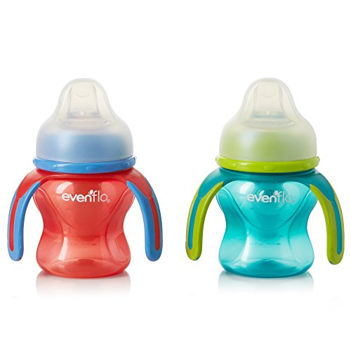 Evenflo Feeding Soft-flo Trainer Sippy Cup with Handle for Growing Baby and Toddler - Red/Teal, 5 Ounce (Pack of 2)