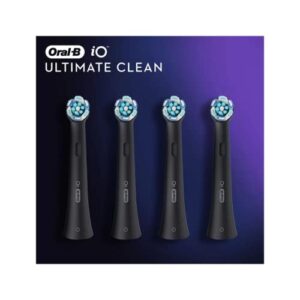 Oral-B iO Ultimate Clean Electric Toothbrush Head, Twisted & Angled Bristles for Deeper Plaque Removal, Pack of 4, Black