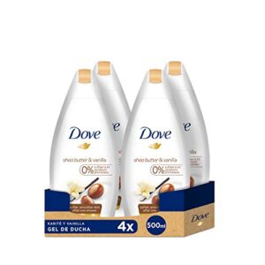 dove purely pampering body wash, shea butter with warm, white, vanilla, 16.9 oz (pack of 4)