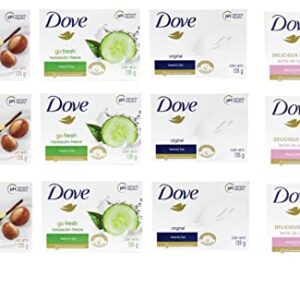 Dove, Beauty Bar Soap Variety Pack of 12, Go Fresh, Shea Butter, Coconut Milk, White - 135g