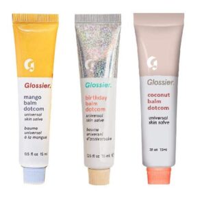 glossier balm dotcom trio mango, birthday, coconut size: 0.5 fl oz / 15 ml