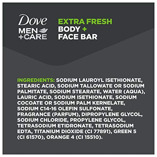 Dove Men+Care 3 in 1 Bar Cleanser for Body, Face, and Shaving Extra Fresh Body and Facial Cleanser More Moisturizing Than Bar Soap to Clean and Hydrate Skin 3.75 Ounce (Pack of 8)