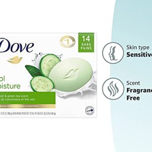 Dove Skin Care Beauty Bar For Softer Skin Cucumber and Green Tea More Moisturizing Than Bar Soap 3.75 oz, 14 Bars