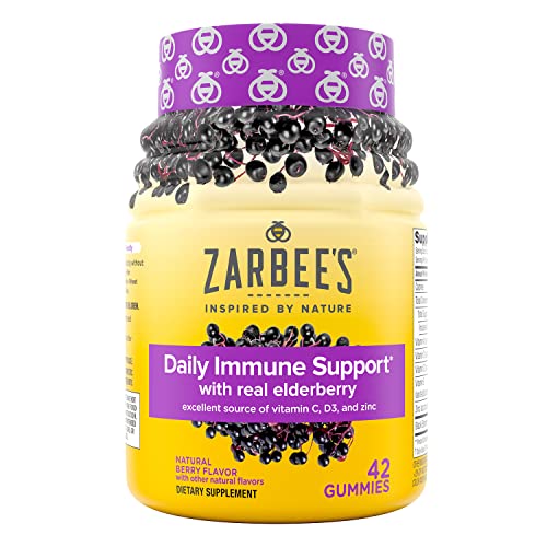 Zarbee's Elderberry Gummy Daily Immune Support Supplement with Vitamins A, C, D, E & Zinc, Black Elderberry Fruit Extract, Natural Berry Flavor, 42 Count