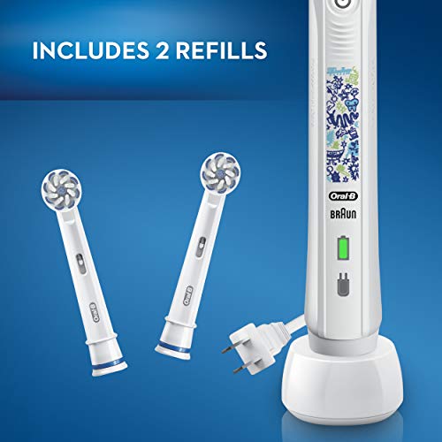 Oral-B Kids Electric Toothbrush with Coaching Pressure Sensor and Timer, Rechargeable Toothbrush with (2) Brush Heads, Sparkle & Shine