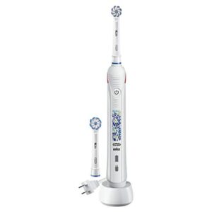 Oral-B Kids Electric Toothbrush with Coaching Pressure Sensor and Timer, Rechargeable Toothbrush with (2) Brush Heads, Sparkle & Shine