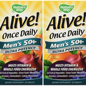 Nature's Way Alive! Once Daily Men's 50+ Multivitamin, Ultra Potency, Food-Based Blends (291mg per serving), 60 Tablets, Pack of 2