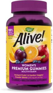 nature’s way alive! premium women’s gummy multivitamins, essential vitamins & minerals, supports whole body wellness,* vegetarian, mixed berry flavored, 75 gummies