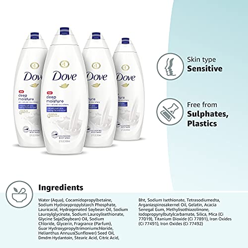 Dove Body Wash With Skin Natural Nourishers for Instantly Soft Skin and Lasting Nourishment Deep Moisture Sulfate Free 22 oz, 4 Count