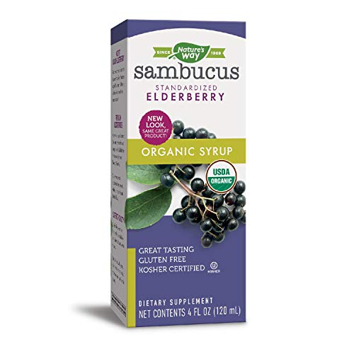 Nature's Way USDA Organic Sambucus Elderberry Syrup, Herbal Supplements, Gluten Free, Vegetarian, 4 Ounce (Packaging May Vary)