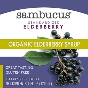 Nature's Way USDA Organic Sambucus Elderberry Syrup, Herbal Supplements, Gluten Free, Vegetarian, 4 Ounce (Packaging May Vary)