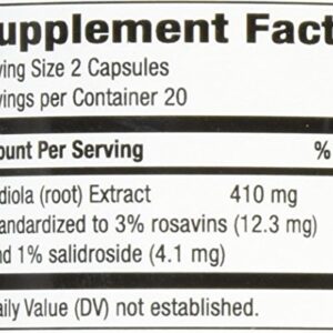 Nature's Way Premium Extract Rhodiola Energy Standardized 3% Rosavins / 1% Salidroside, 40 VCaps