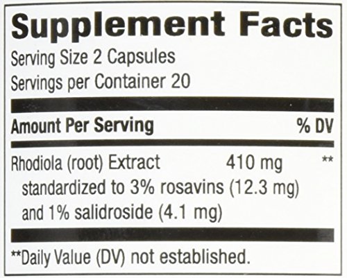 Nature's Way Premium Extract Rhodiola Energy Standardized 3% Rosavins / 1% Salidroside, 40 VCaps