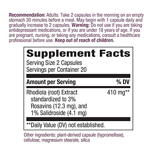 Nature's Way Premium Extract Rhodiola Energy Standardized 3% Rosavins / 1% Salidroside, 40 VCaps