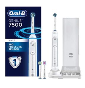 oral-b 7500 electric toothbrush with replacement brush heads and travel case, white