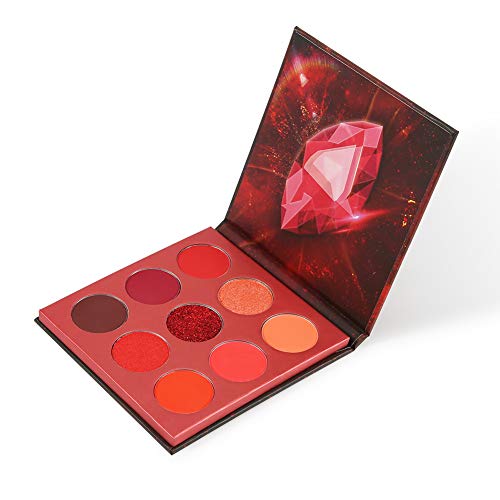 Docolor Eyeshadow Palette 9 Colors Gemstone Shadow Palette Highly Pigmented Mattes Shimmers Naked Smokey Glitter Cream Colorful Powder Blendable Long Lasting Waterproof Makeup Palette-Red