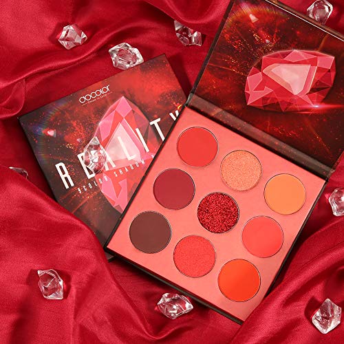 Docolor Eyeshadow Palette 9 Colors Gemstone Shadow Palette Highly Pigmented Mattes Shimmers Naked Smokey Glitter Cream Colorful Powder Blendable Long Lasting Waterproof Makeup Palette-Red