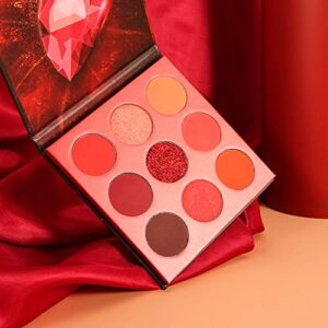 Docolor Eyeshadow Palette 9 Colors Gemstone Shadow Palette Highly Pigmented Mattes Shimmers Naked Smokey Glitter Cream Colorful Powder Blendable Long Lasting Waterproof Makeup Palette-Red