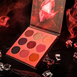 Docolor Eyeshadow Palette 9 Colors Gemstone Shadow Palette Highly Pigmented Mattes Shimmers Naked Smokey Glitter Cream Colorful Powder Blendable Long Lasting Waterproof Makeup Palette-Red