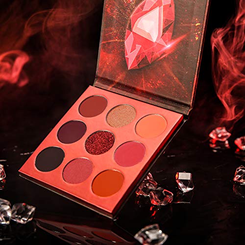 Docolor Eyeshadow Palette 9 Colors Gemstone Shadow Palette Highly Pigmented Mattes Shimmers Naked Smokey Glitter Cream Colorful Powder Blendable Long Lasting Waterproof Makeup Palette-Red