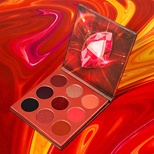 Docolor Eyeshadow Palette 9 Colors Gemstone Shadow Palette Highly Pigmented Mattes Shimmers Naked Smokey Glitter Cream Colorful Powder Blendable Long Lasting Waterproof Makeup Palette-Red