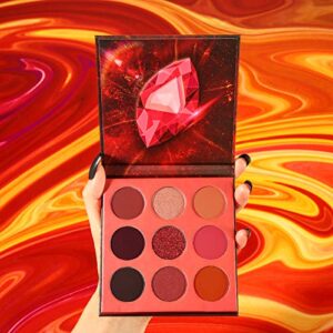 Docolor Eyeshadow Palette 9 Colors Gemstone Shadow Palette Highly Pigmented Mattes Shimmers Naked Smokey Glitter Cream Colorful Powder Blendable Long Lasting Waterproof Makeup Palette-Red