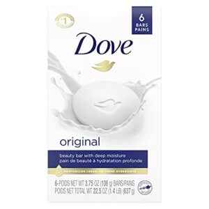 dove beauty bar gentle skin cleanser moisturizing for gentle soft skin care original made with 1/4 moisturizing cream 3.75 oz, 6 bars