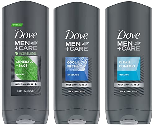 Dove Men + Care Body and Face Wash Variety 3 Flavors - Clean Comfort, Cool Fresh, and Minerals + Sage - 13.5 Oz (400ml)