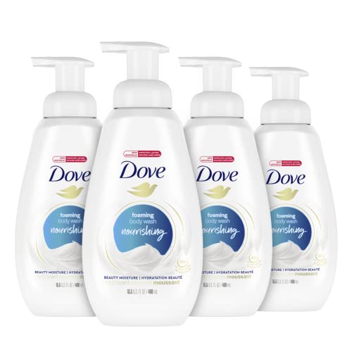 Dove Instant Foaming Body Wash for Soft, Smooth Skin Deep Moisture Cleanser That Effectively Washes Away Bacteria While Nourishing Your Skin, White, 13.5 Oz, Pack of 4