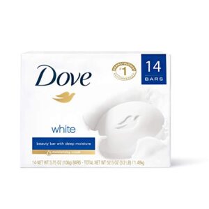 dove beauty bar gentle cleanser for softer and smoother skin with 1/4 moisturizing cream white more moisturizing than bar soap, 3.75 oz, 14 bars