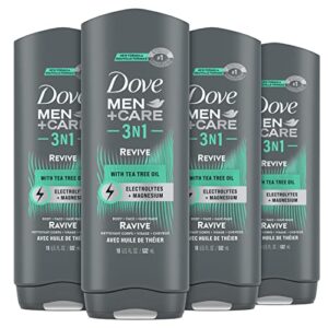 dove men + care post-workout body wash for men 3n1 revive with tea tree oil 18 oz 4 count