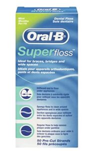 oral-b super floss mint dental floss for braces bridges – 50 strips (pack of 6)