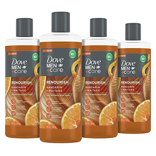 DOVE MEN + CARE Renourish Body Wash Mandarin + Maitake 4 Count With Vitamin and Mineral Complex Moisturizing Body Wash With Plant Based Ingredients 18 oz