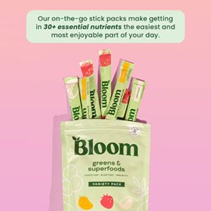 Bloom Nutrition Green Superfood Stick Packs | Super Greens Powder Juice & Smoothie Mix | Complete Whole Foods, Organic Spirulina and Chlorella, Probiotics, Digestive Enzymes, & Antioxidants (Variety)